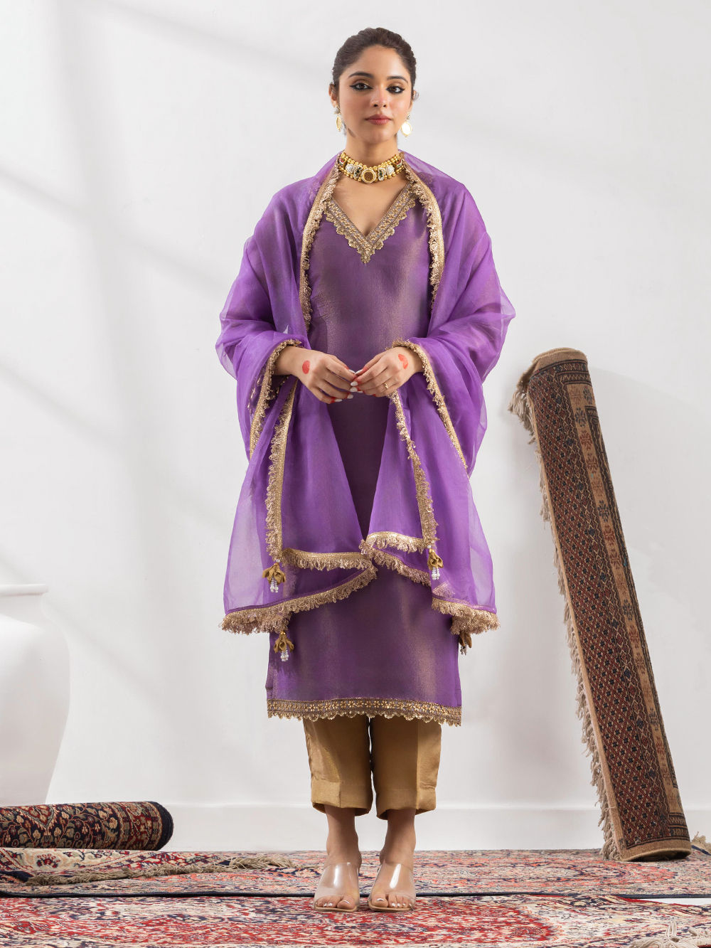 Purple Lace Work Tissue Suit- Set of 3