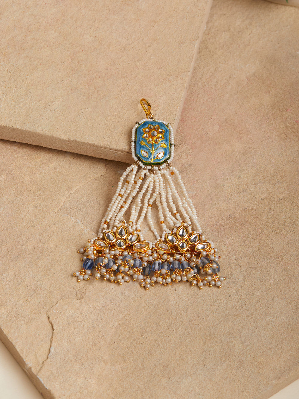 Gold Toned Blue Handcrafted Metal Passa
