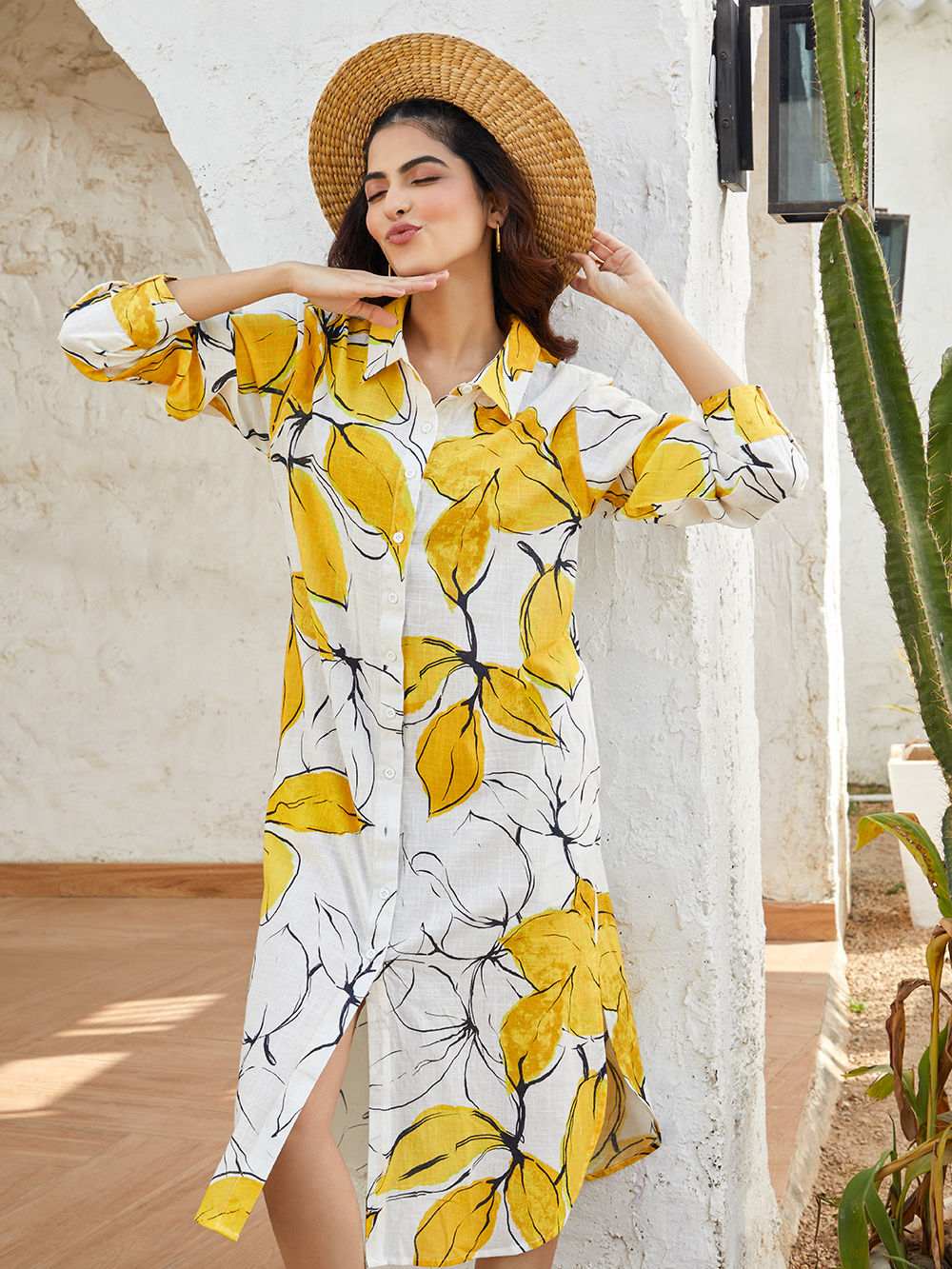 Ivory Printed Cotton Slub Dress