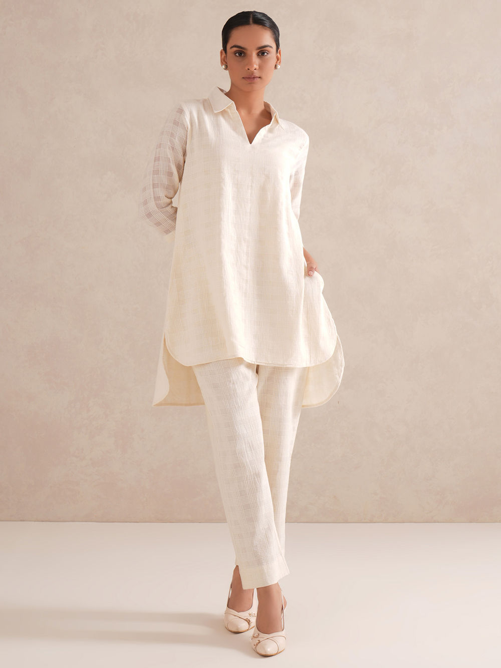 White Cotton Co-ord Set - Set of 2