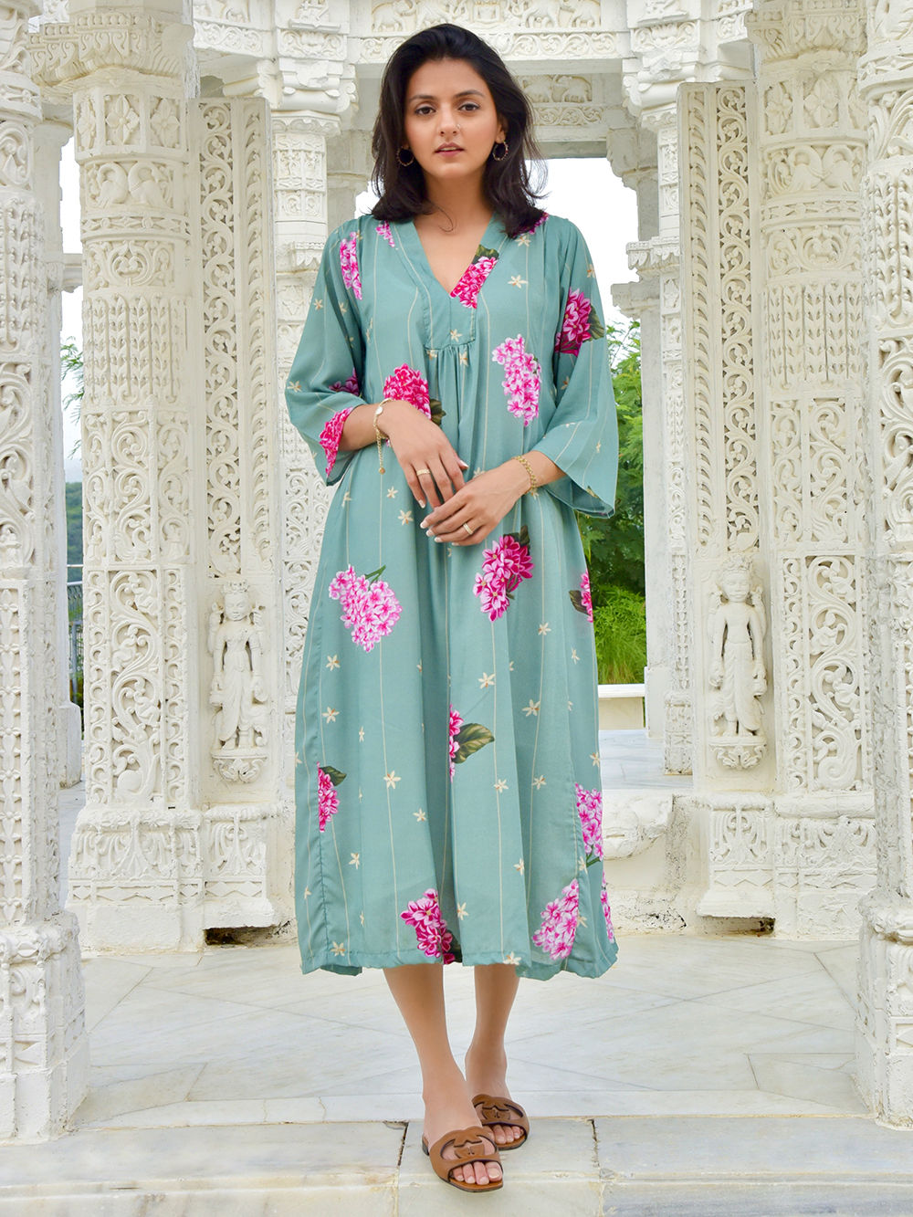 Green Printed Modal Dress