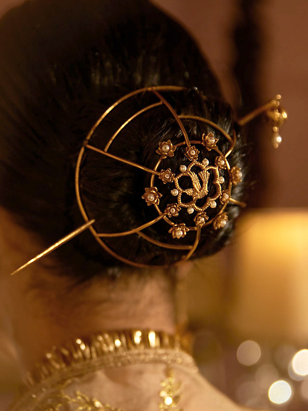 Gold Plated Handcrafted Brass Hair Bun Cuff with Stick