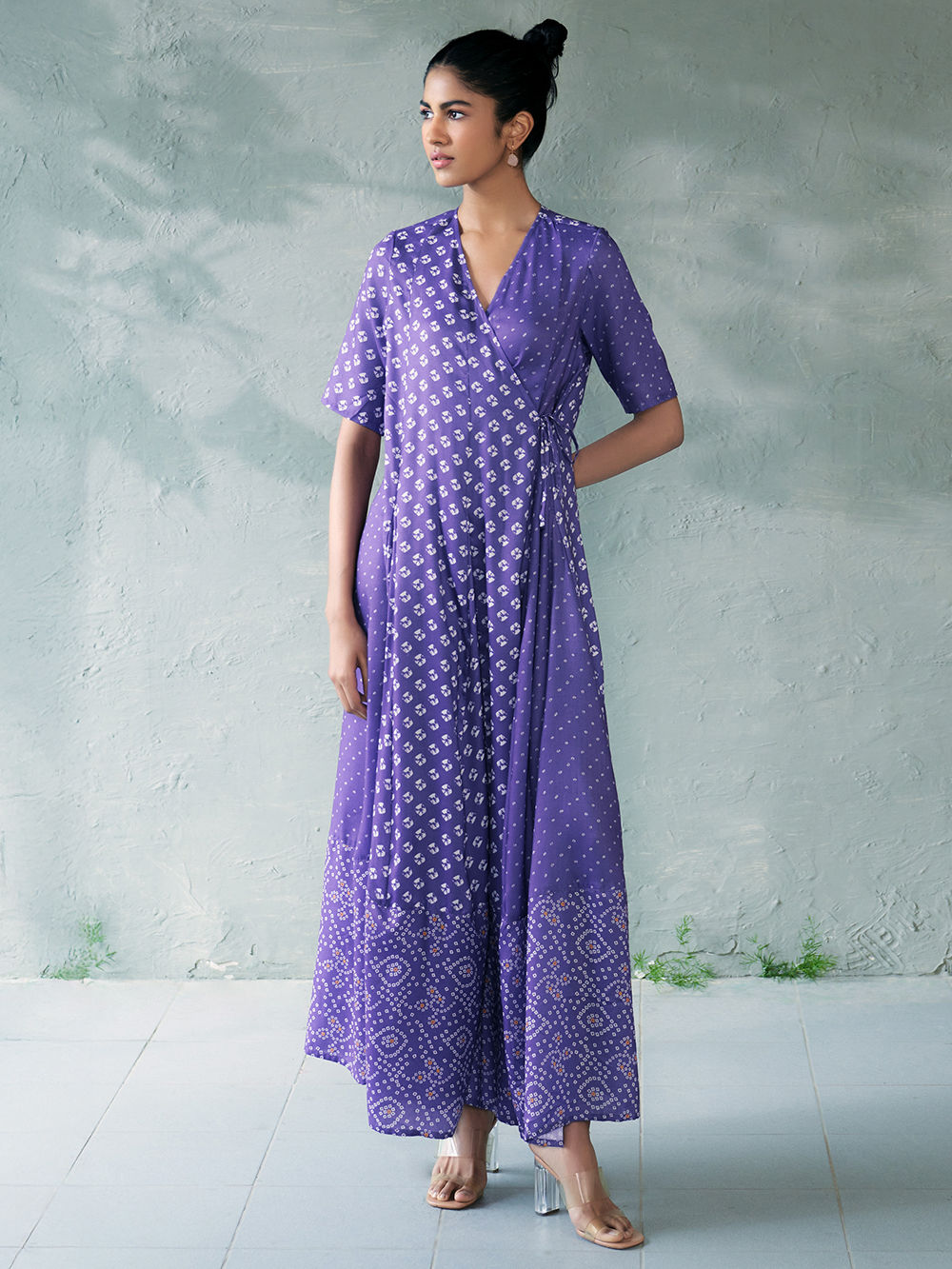 Purple Bandhani Printed Cotton Blend Dress