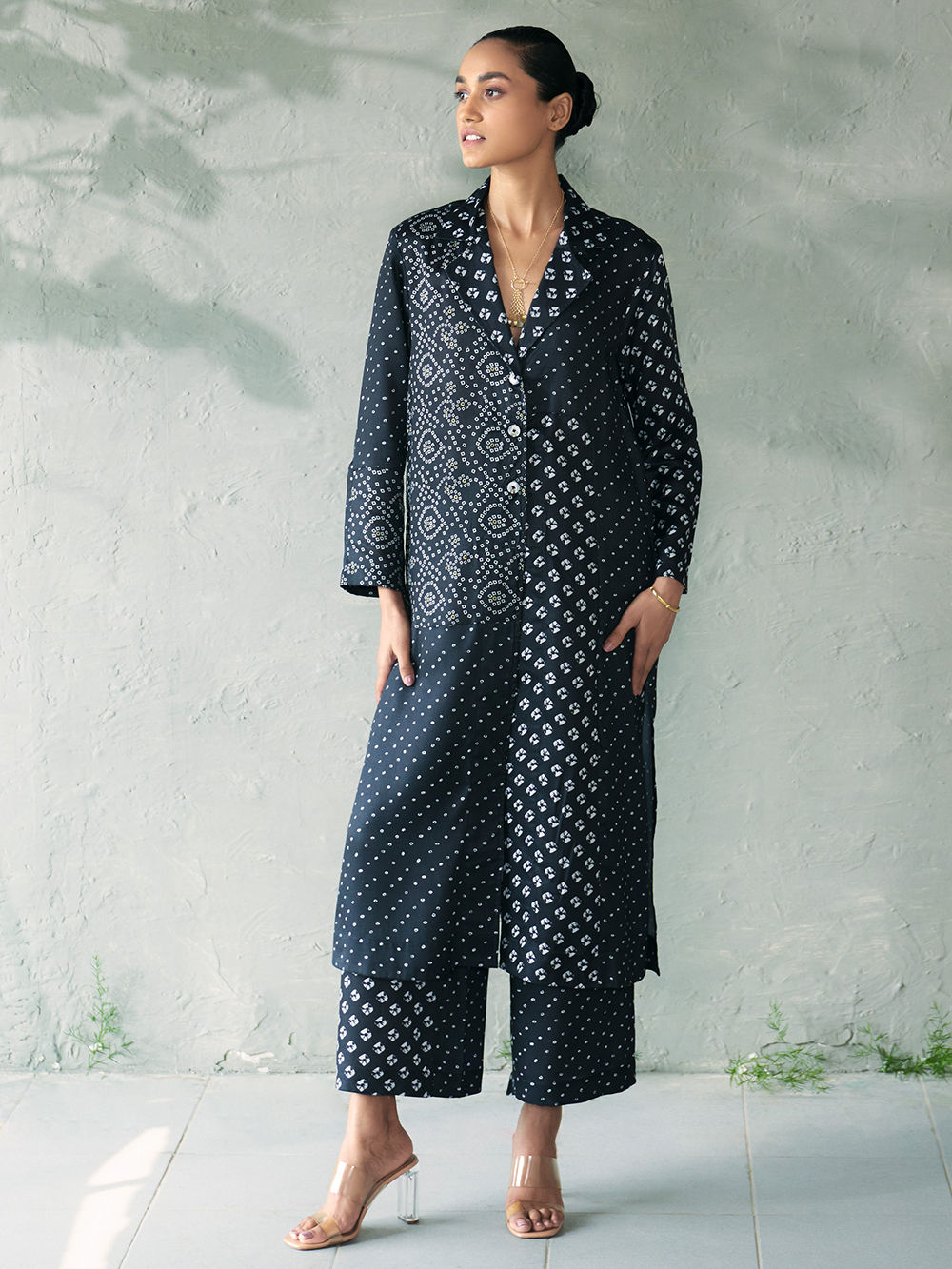 Black Bandhani Printed Cotton Blend Kurta with Pants- Set of 2