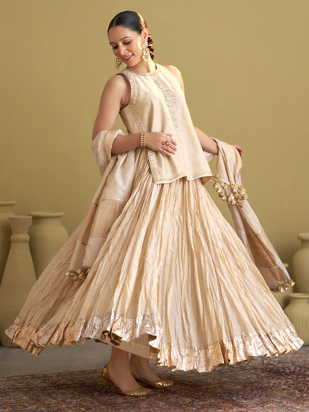 Beige Gota Work Tissue Silk Dupatta