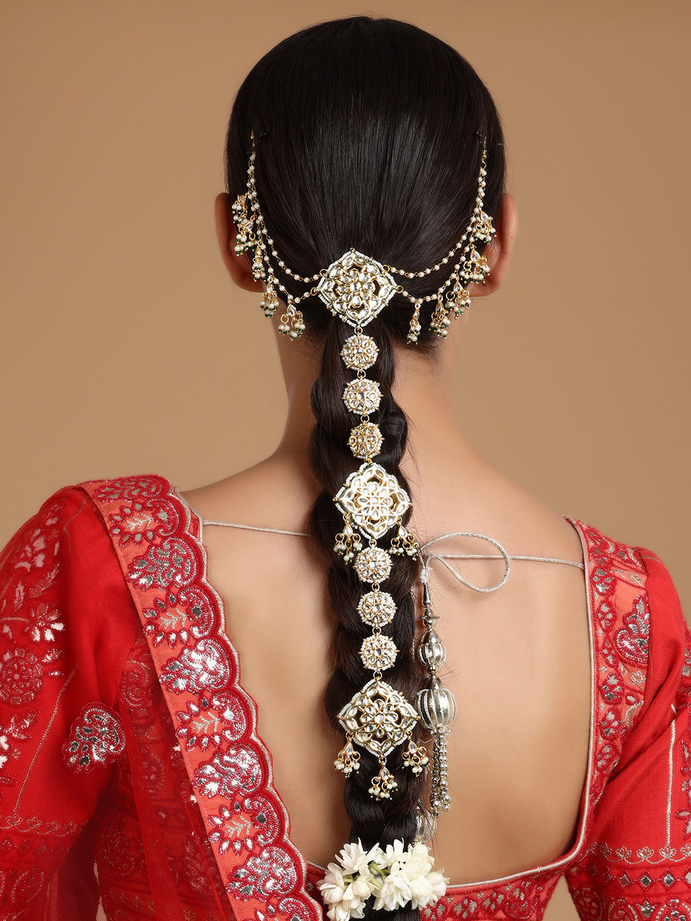 Gold Toned Handcrafted Brass Kundan Hair Chain