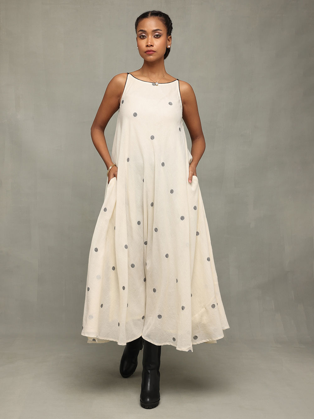 White Woven Jamdani Cotton Dress