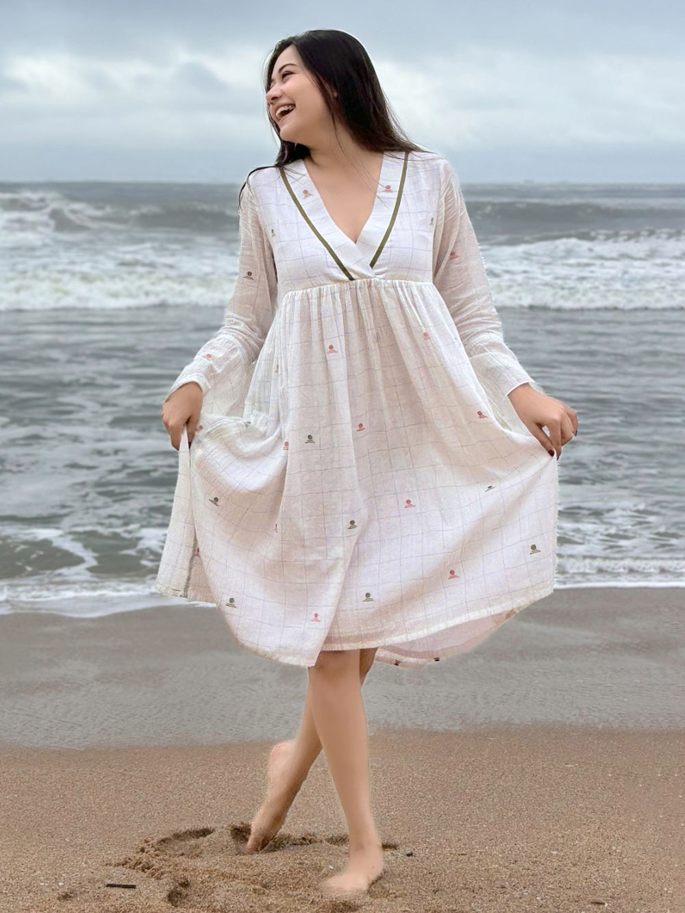 White Handwoven Cotton Jamdani Dress