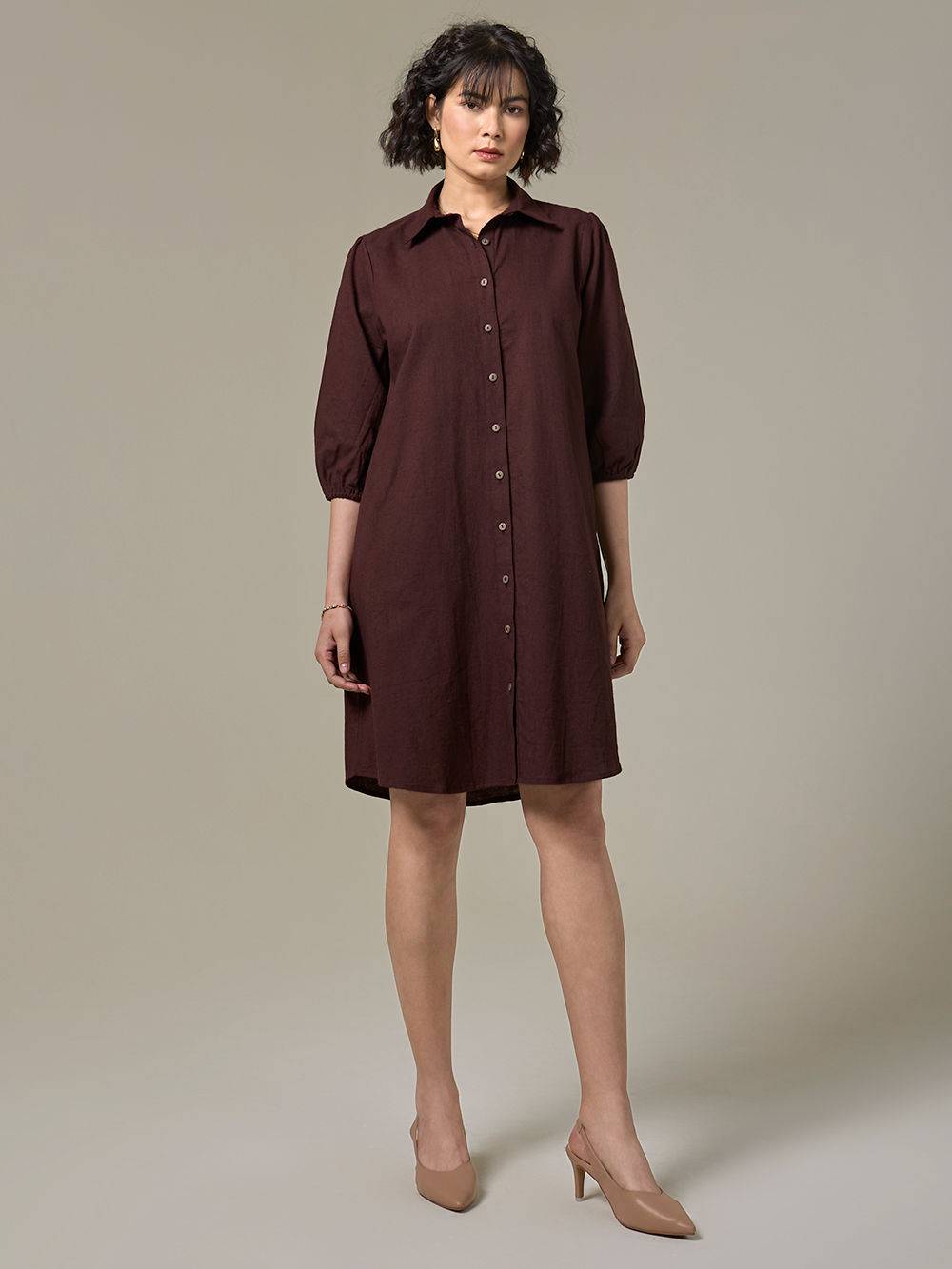 Brown Cotton Linen Dress