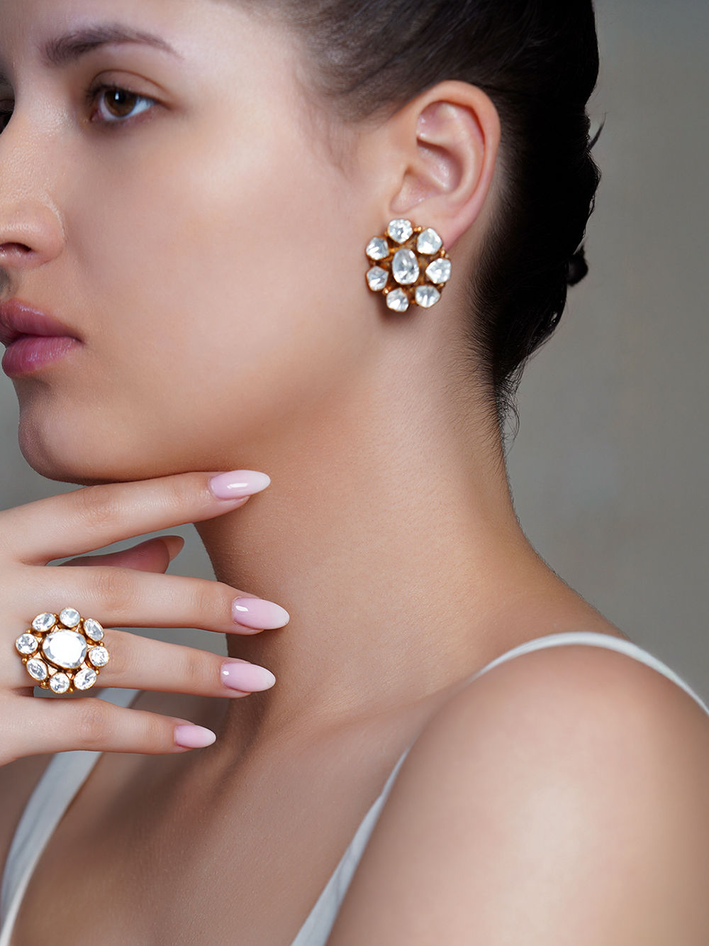Gold Toned Green Handcrafted Brass Pokli Ring