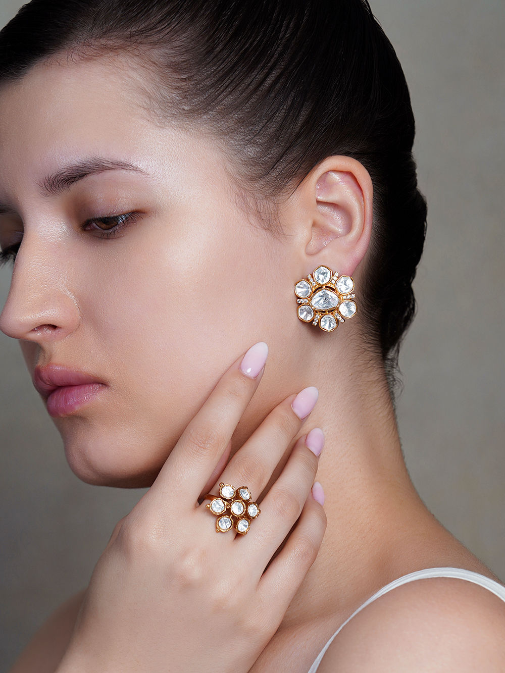 Gold Toned Green Handcrafted Brass Pokli Ring
