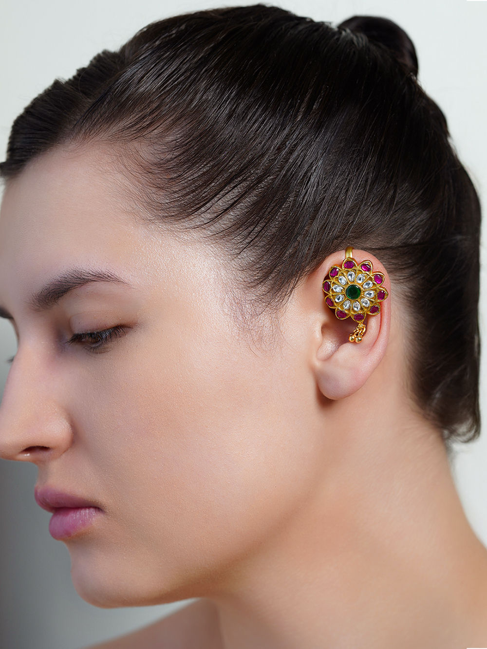 Gold Toned Green Handcrafted Brass Pokli Ring