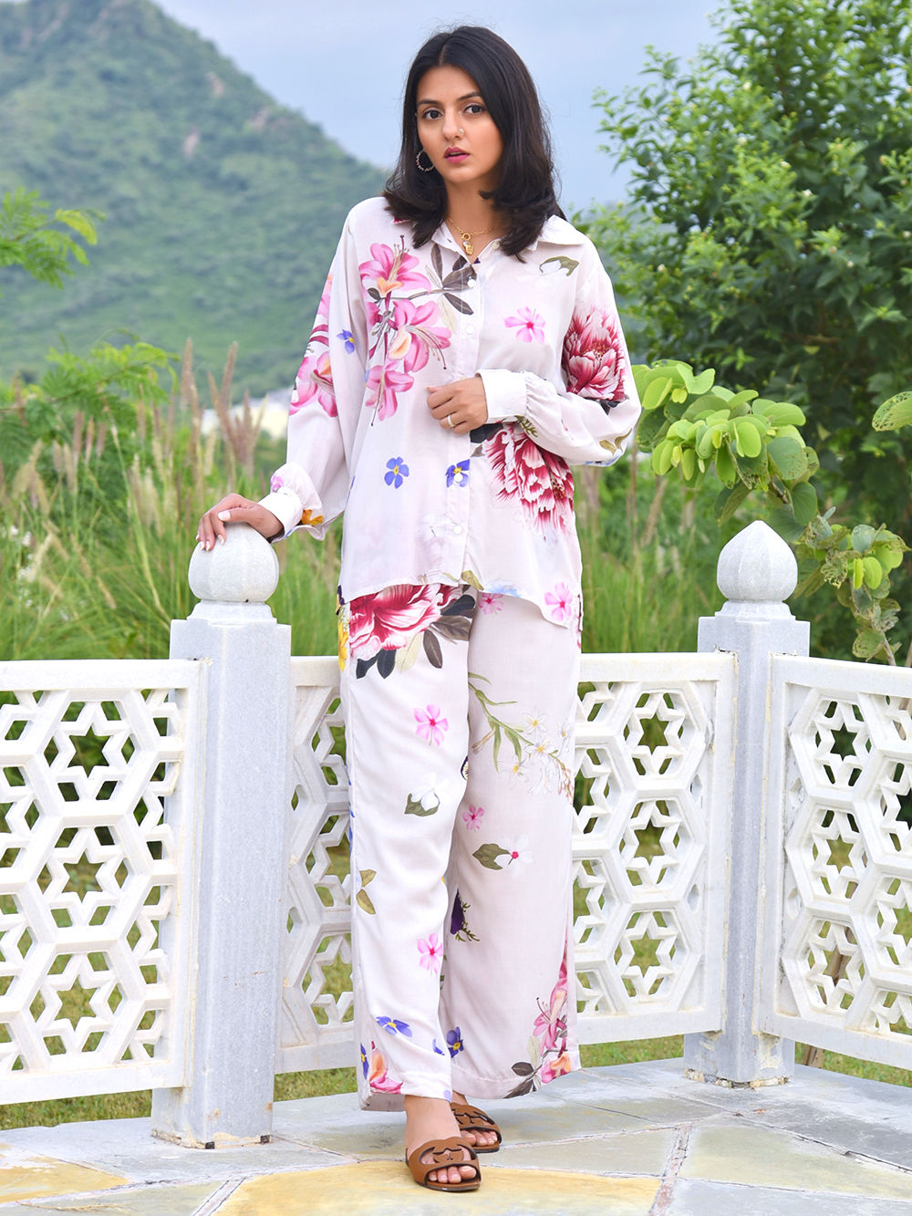 Green Printed Modal Tunic with Pants - Set of 2