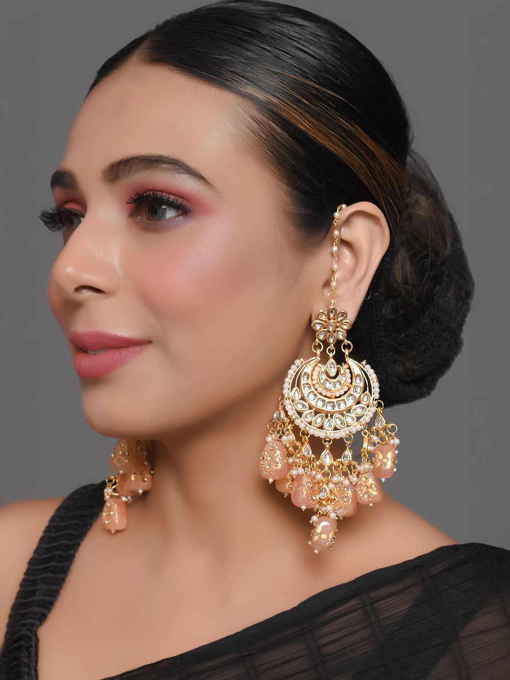 Gold Toned Handcrafted Copper Alloy Necklace with Earrings- Set of 2