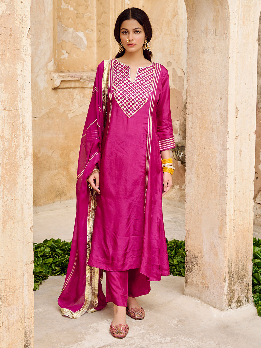 Orange Gota Work Silk Suit- Set of 3