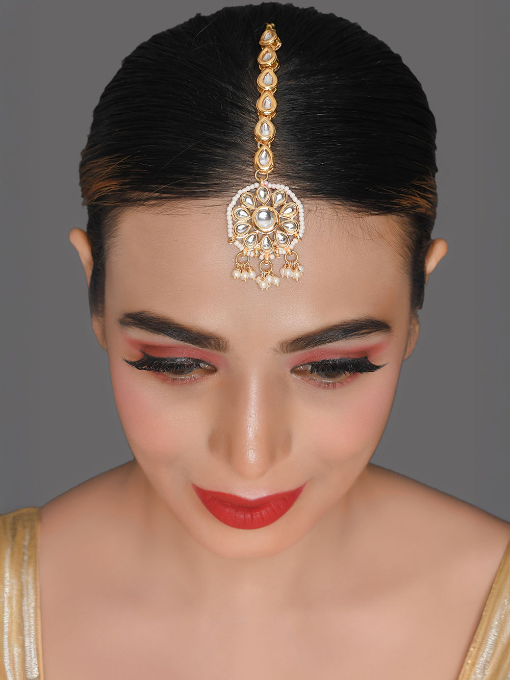 Gold Toned Handcrafted Copper Alloy Necklace with Earrings- Set of 2