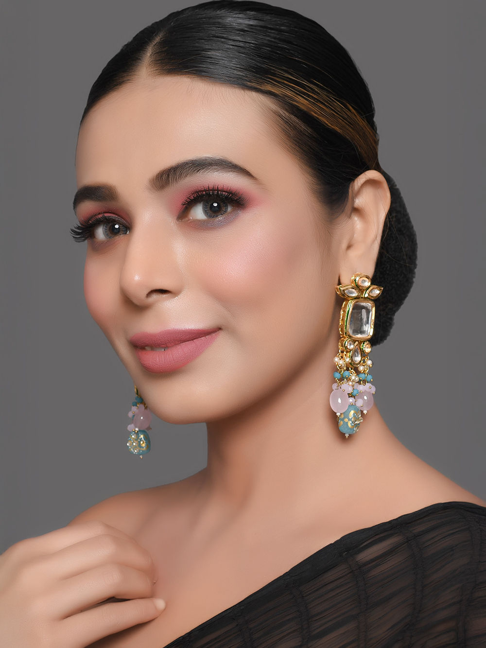 Gold Toned Handcrafted Copper Alloy Necklace with Earrings- Set of 2