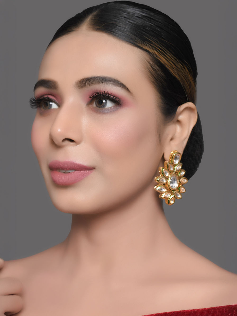 Gold Toned Handcrafted Copper Alloy Necklace with Earrings- Set of 2