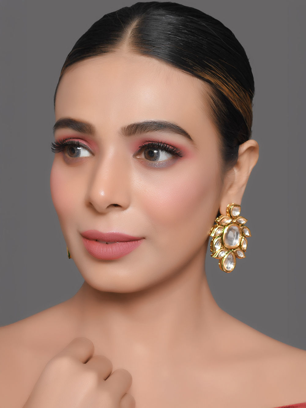 Gold Toned Handcrafted Copper Alloy Necklace with Earrings- Set of 2