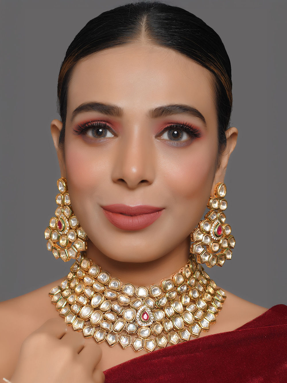 Gold Toned Handcrafted Copper Alloy Necklace with Earrings- Set of 2