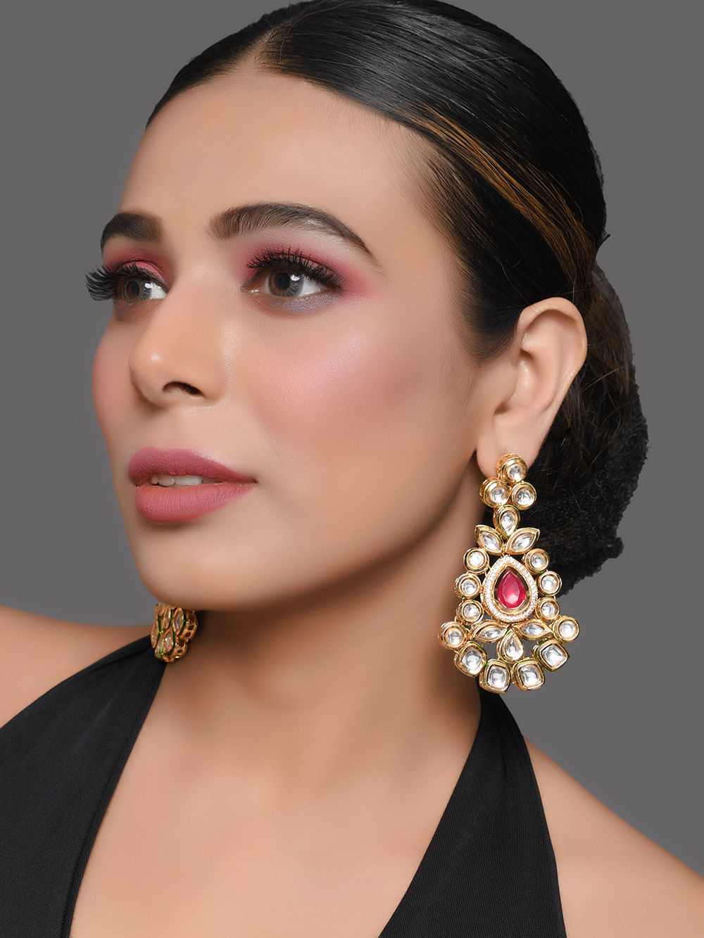 Gold Toned Handcrafted Copper Alloy Necklace with Earrings- Set of 2