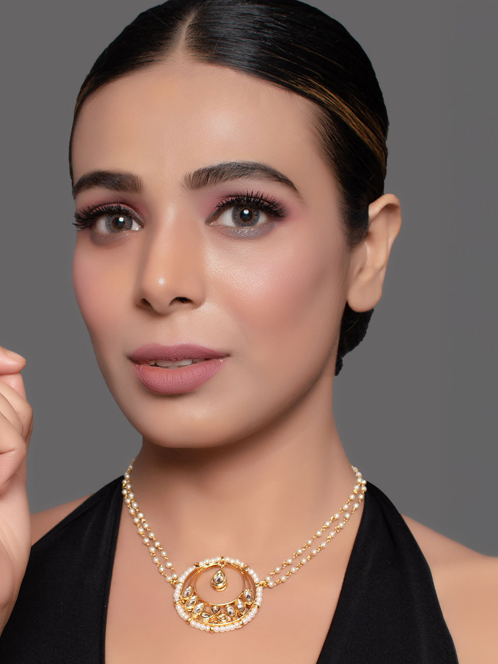 Gold Toned Handcrafted Copper Alloy Necklace with Earrings- Set of 2