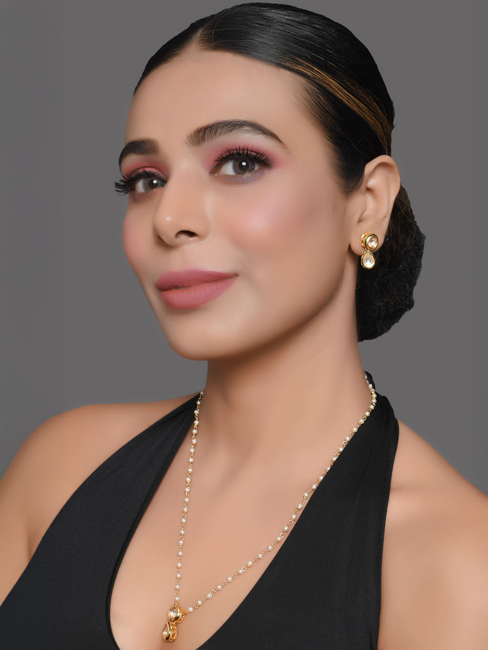 Gold Toned Handcrafted Copper Alloy Necklace with Earrings- Set of 2