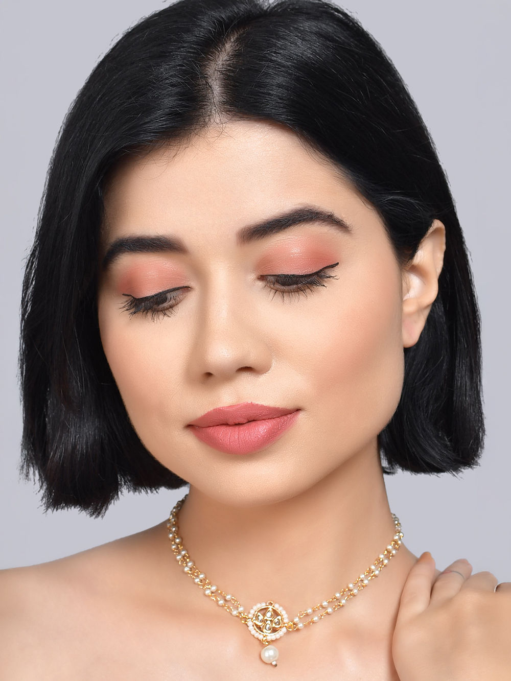 Gold Toned Handcrafted Copper Alloy Necklace with Earrings- Set of 2