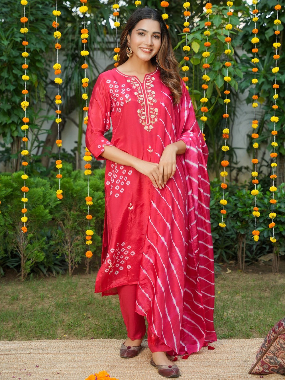 Pink Hand Work Silk Blend Suit - Set of 3