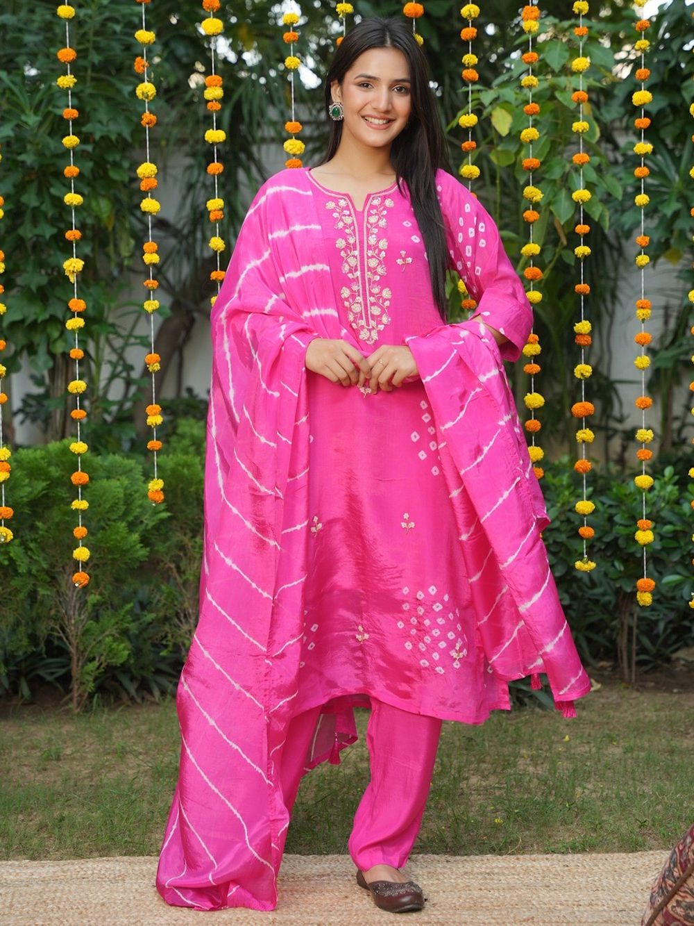 Pink Hand Work Silk Blend Suit - Set of 3