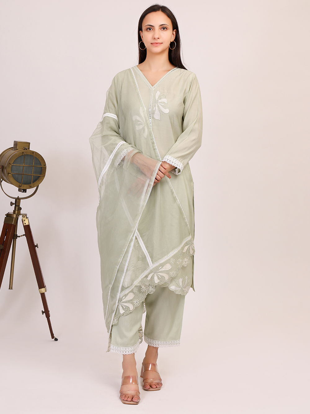Blue Embroidered Cotton Suit- Set of 3