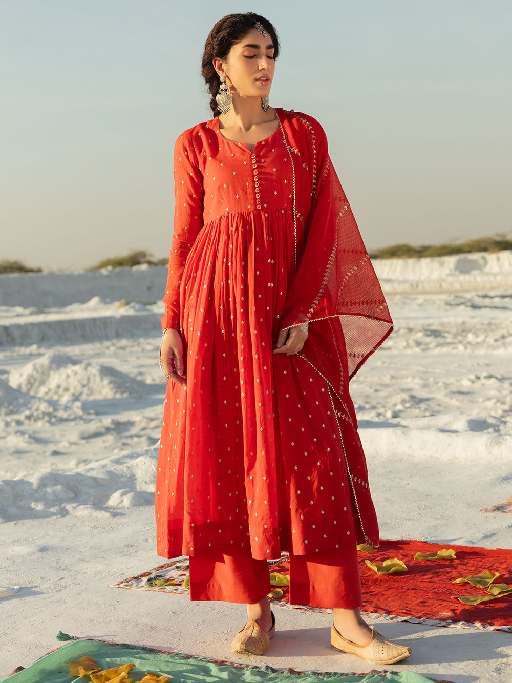 Royal Blue Sequins Embroidered Cotton Mul Suit - Set of 3