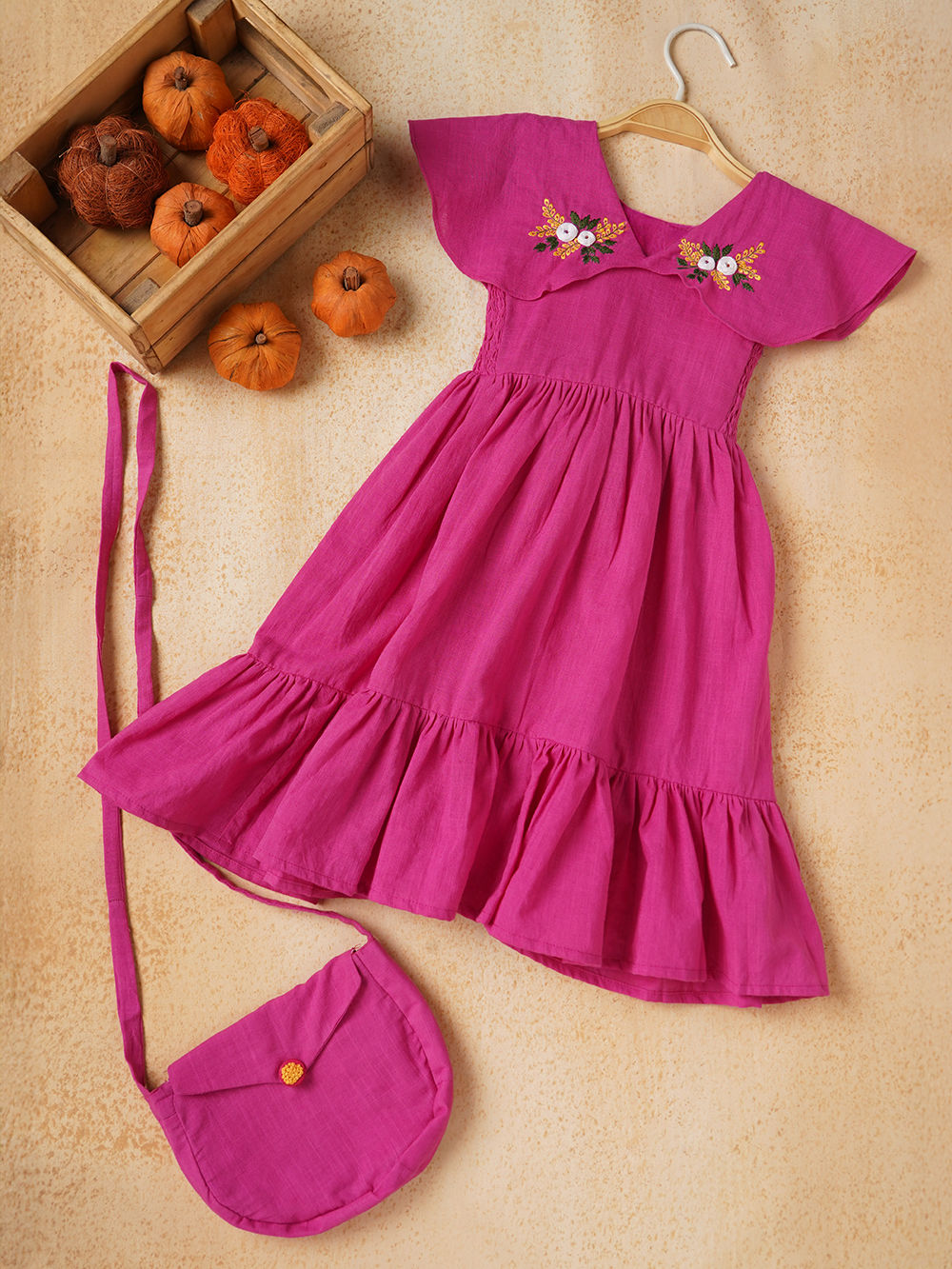 Purple Embroidered Cotton Slub Dress