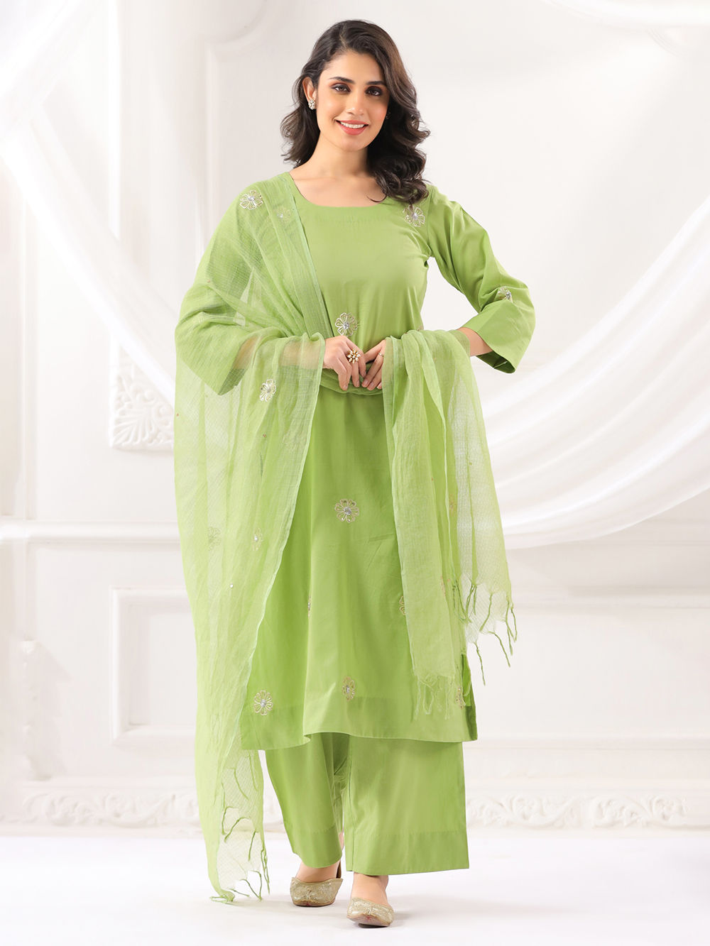 Green Gota Work Cotton Suit- Set of 3
