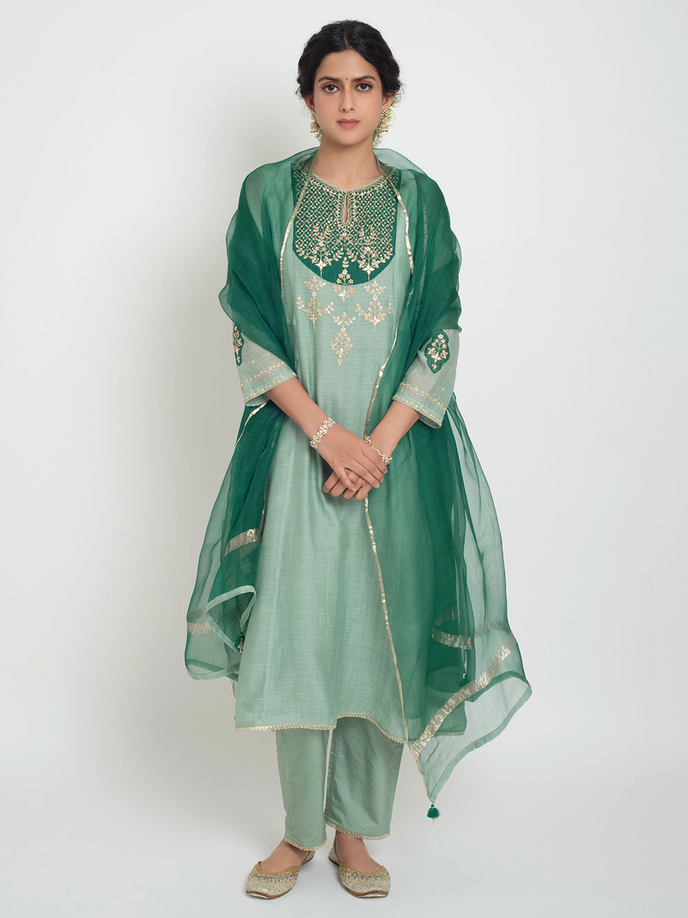 Old Rose Hand Embroidered Chanderi Suit - Set of 3