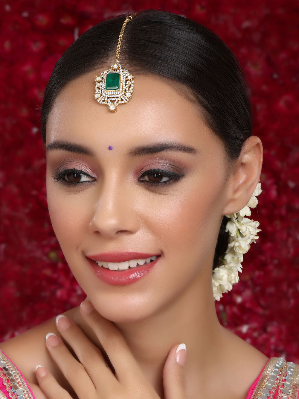 Gold Toned Green Hancrafted Brass Earrings