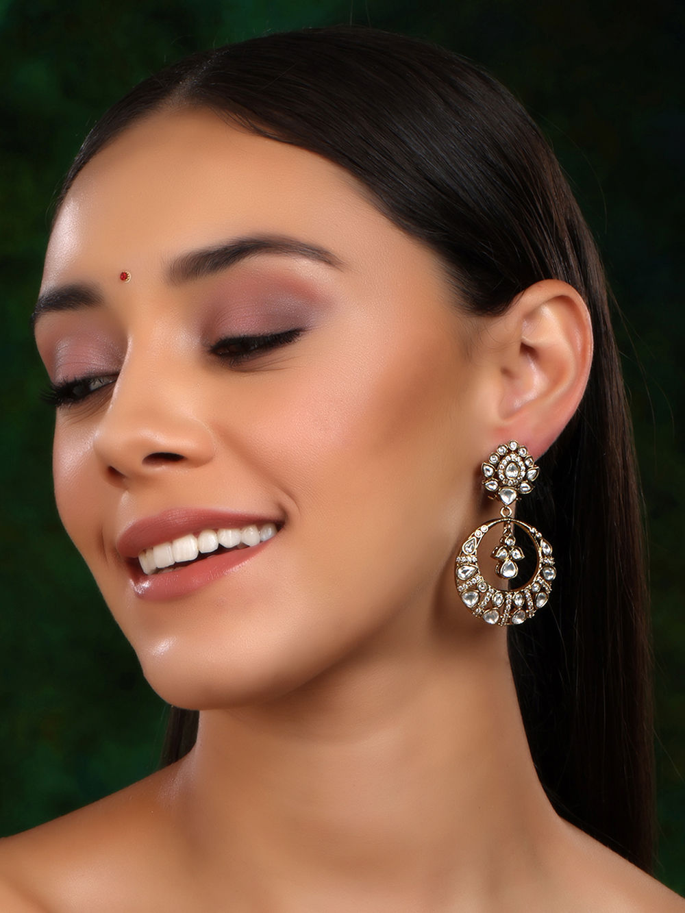 Gold Toned Green Hancrafted Brass Earrings