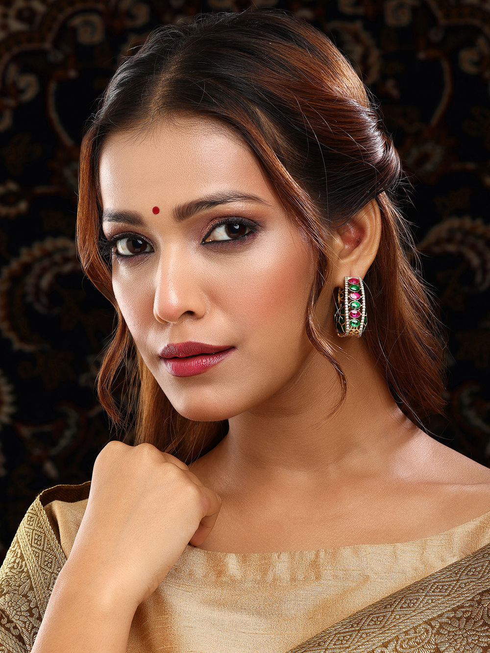 Gold Plated Handcrafted Brass Kundan Earrings