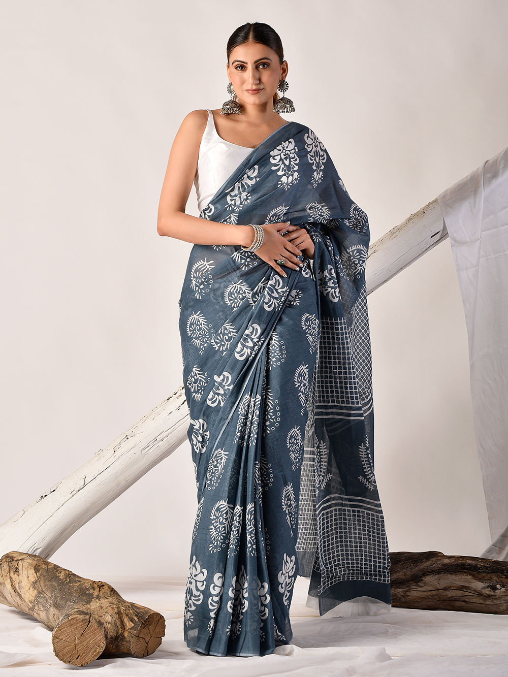 Pink Hand Block Printed Cotton Saree