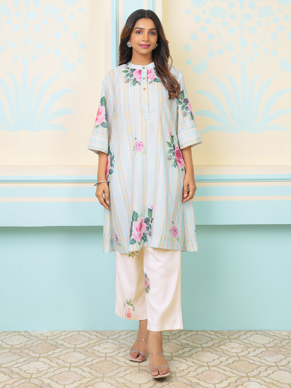 Multicolor Printed Modal Striped Kurta