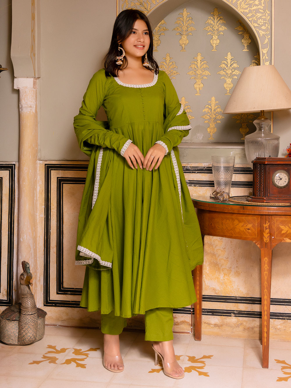 Yellow Embroidered Cotton Suit- Set of 3
