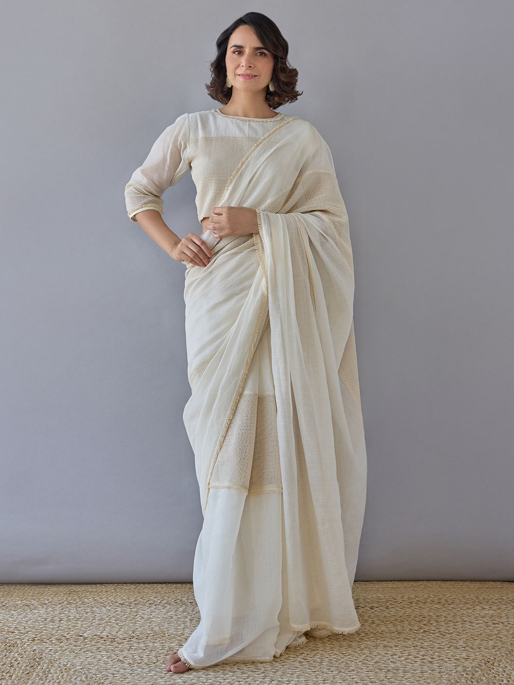 Ivory Gota Work Handloom Chanderi Saree