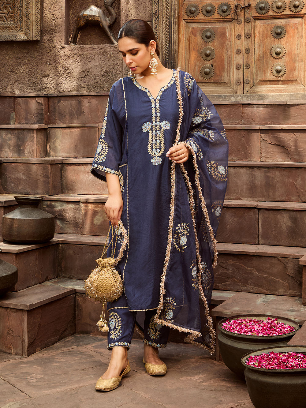 Green Lace Work Organza Dupatta