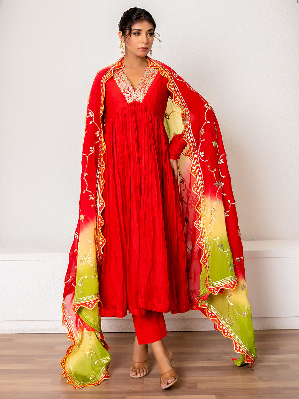 Purple Lace Work Chanderi Suit - Set of 3