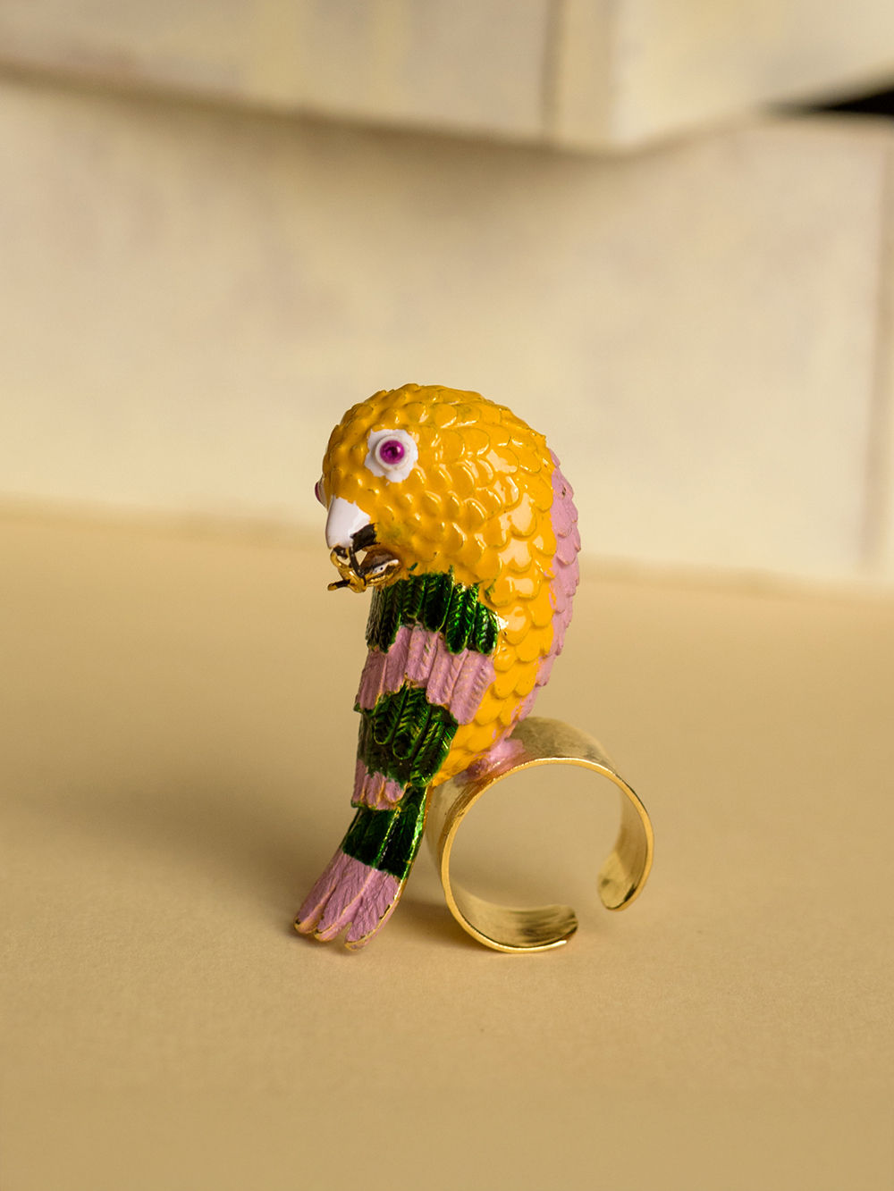 Gold Plating Handcrafted Brass Meenakari Ring