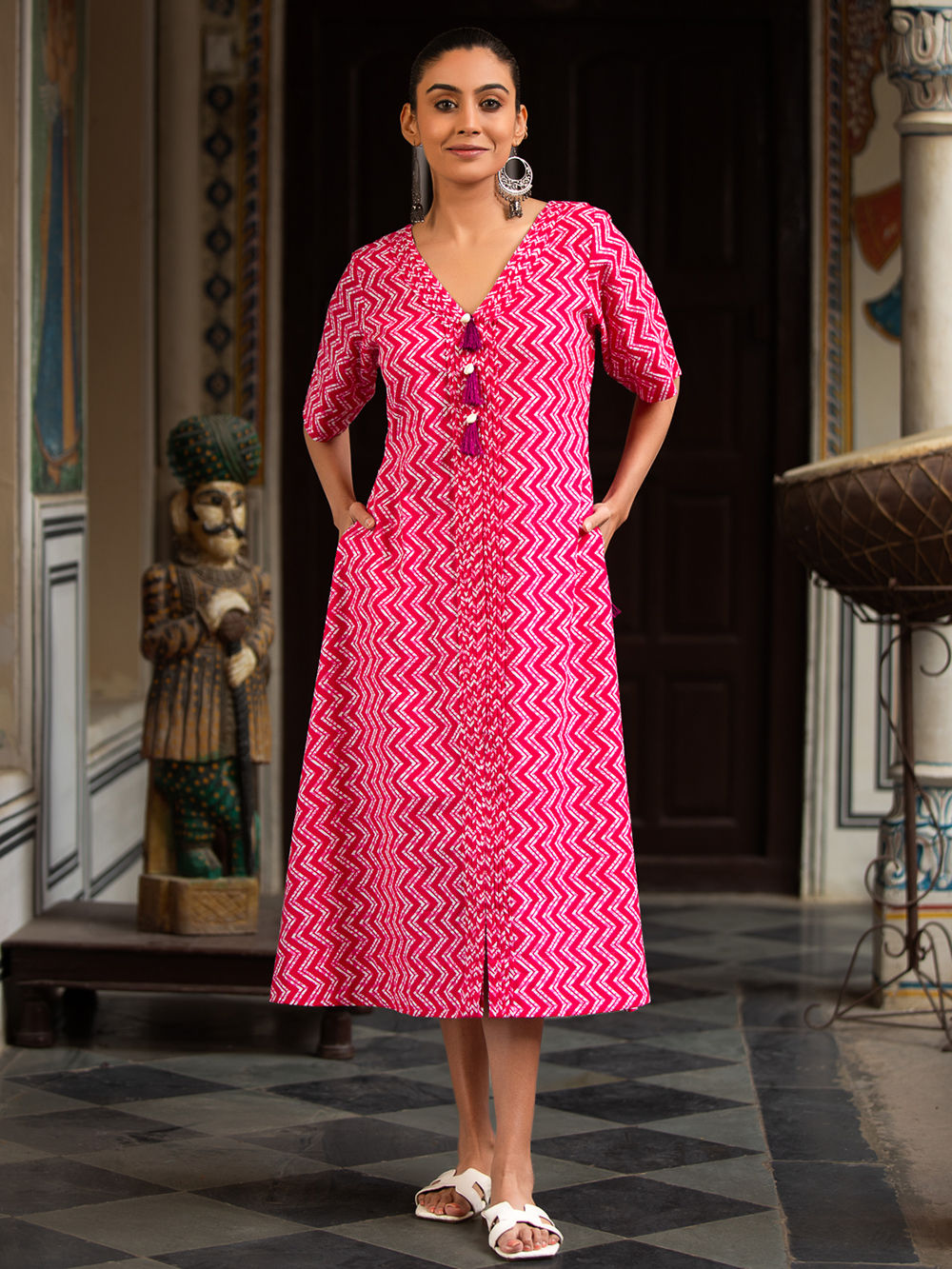 Pink Hand Block Printed Cotton Dress