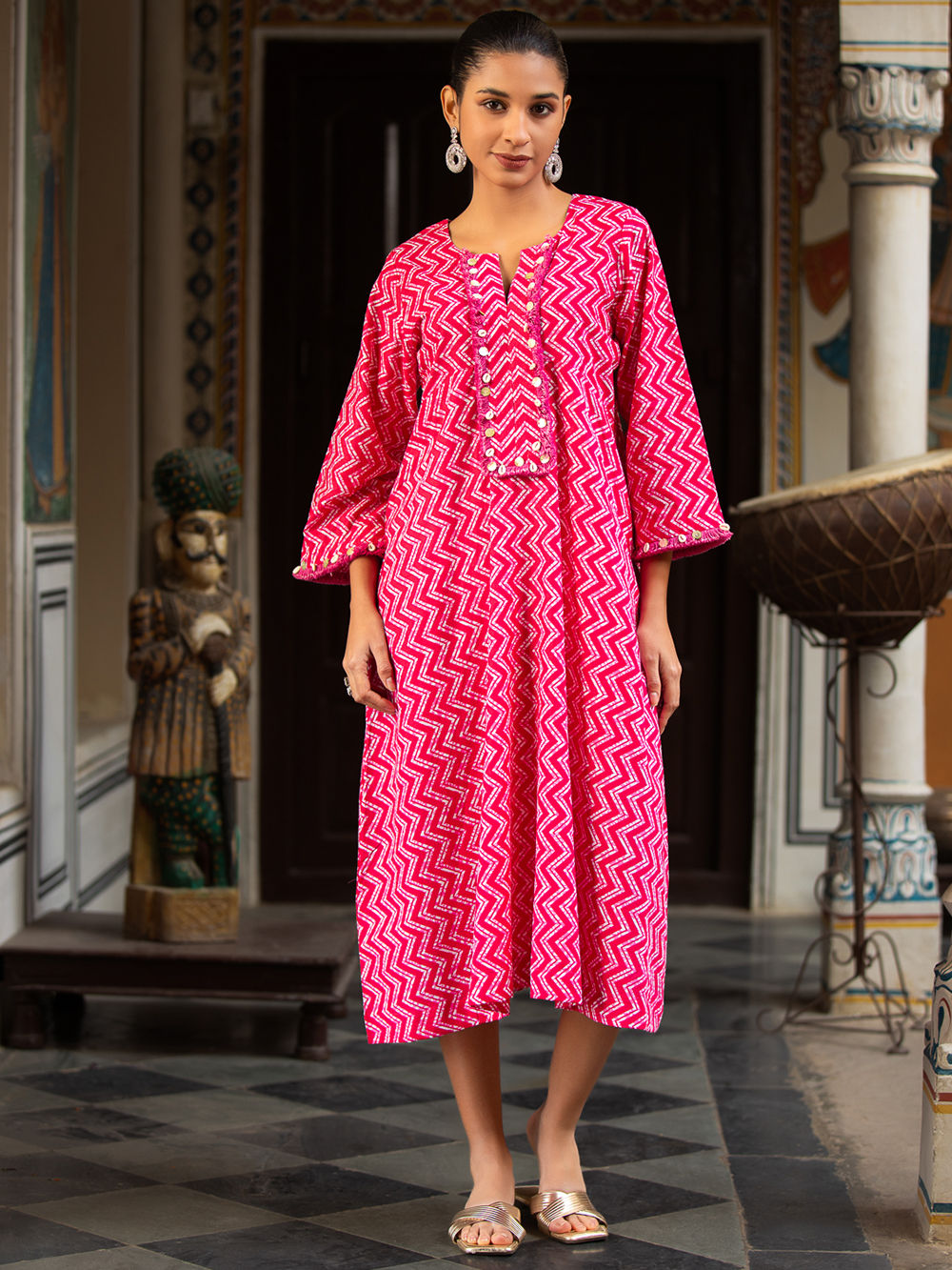 Pink Hand Block Printed Cotton Dress