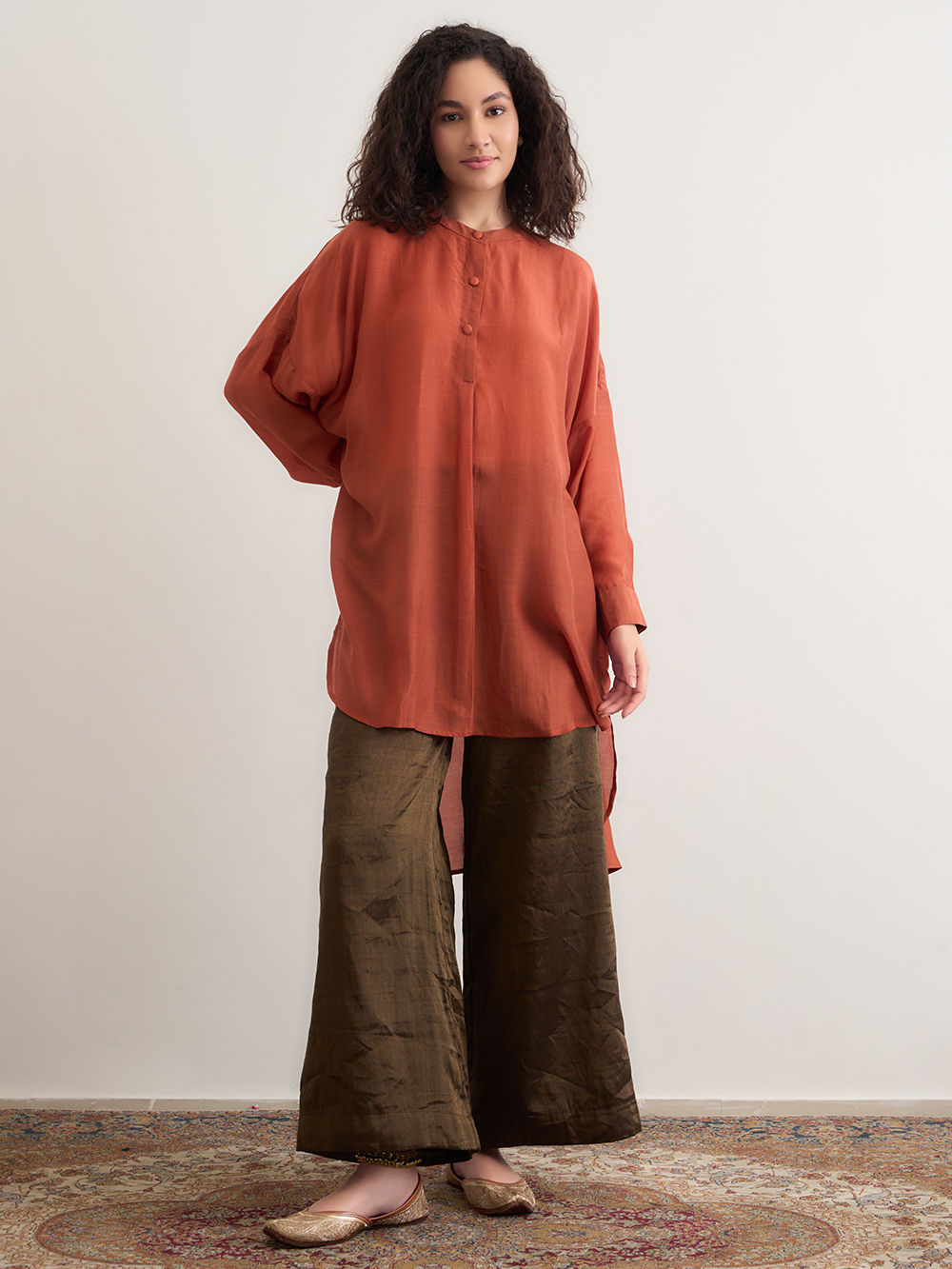 Rust Cotton Silk Tunic