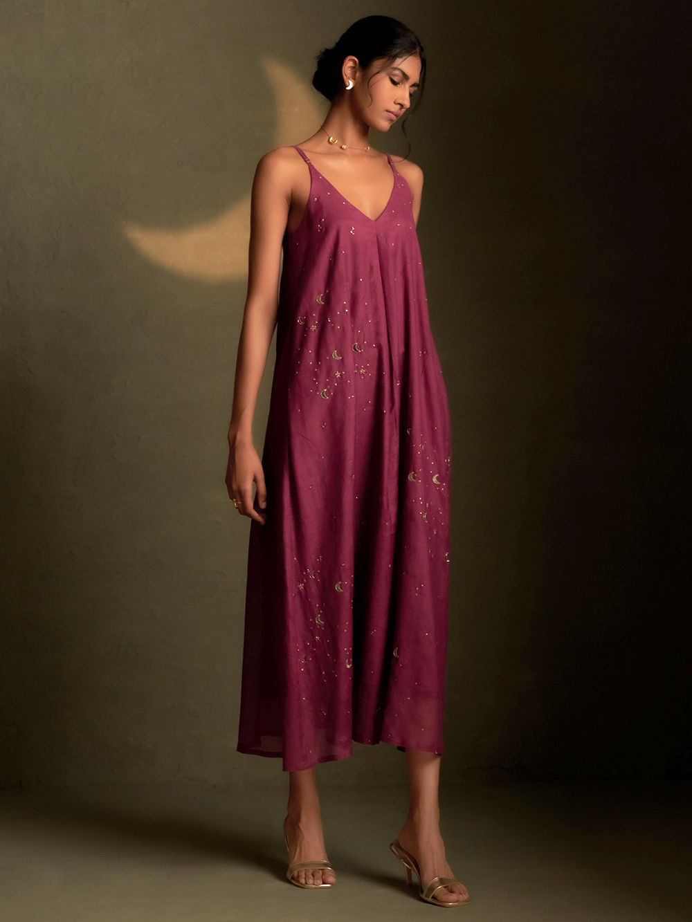 Magenta Hand Embroidered Chanderi Mulmul Dress