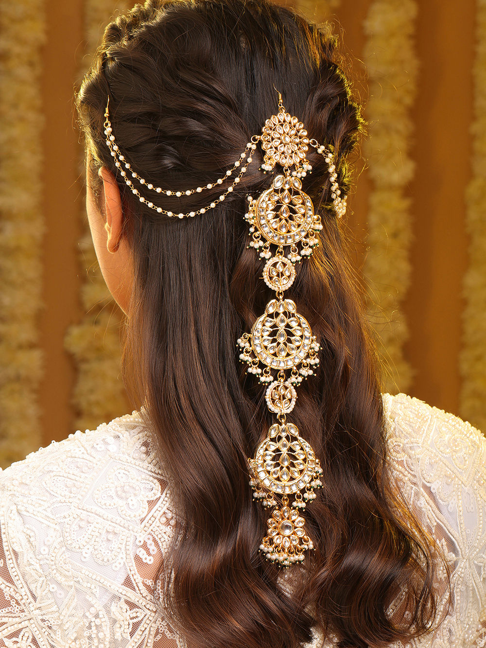 Gold Plated Handcrafted Brass Kundan Hair Chain